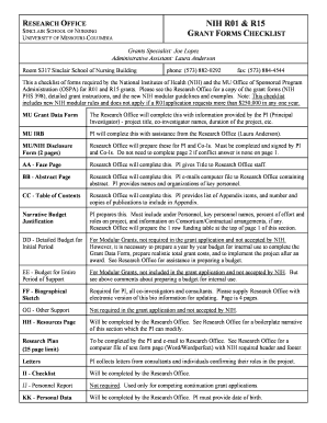Fillable Online NIH R01 & R15 Grant Forms Checklist Fax Email Print ...