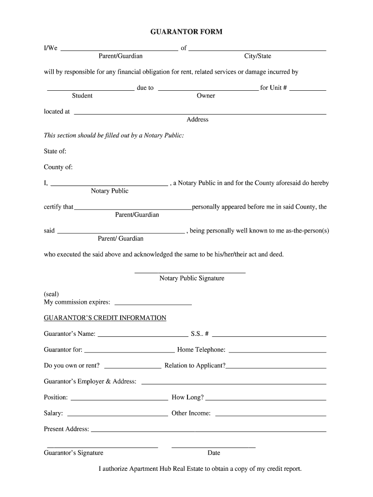 Guarantor Form Fill Online Printable Fillable Blank PdfFiller