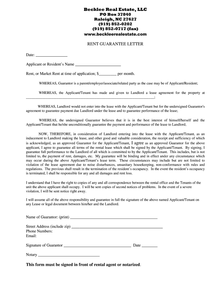 Guarantor Letter Sample For Rental Fill Online Printable Fillable