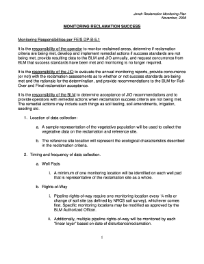 Fillable Online Jonah Reclamation Monitoring Plan Fax Email Print ...