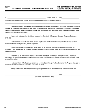Fillable Online bop Form BP-A483.053, Volunteer Agreement and Training ...