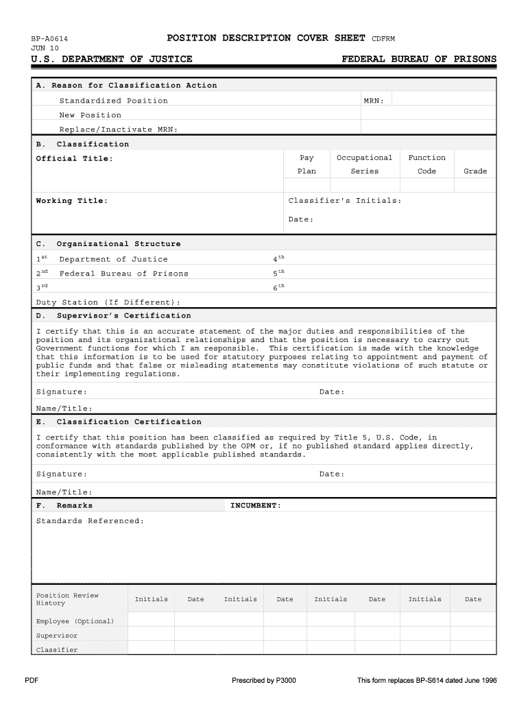 Fillable Online Position Description Cover Sheet Fax Email Print ...