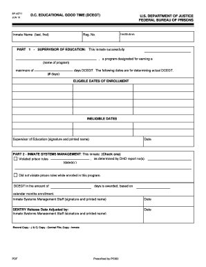 Fillable Online bop Form BP-A711.053, DC Educational Good Time ...