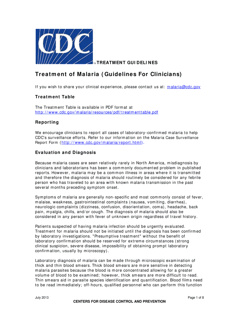Fillable Online Treatment of Malaria (Guidelines For Clinicians) Fax ...