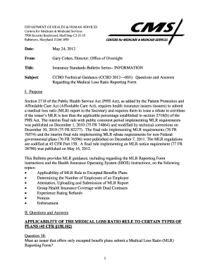 Fillable Online cciio cms cciio technical guidance cciio 2012 003 ...