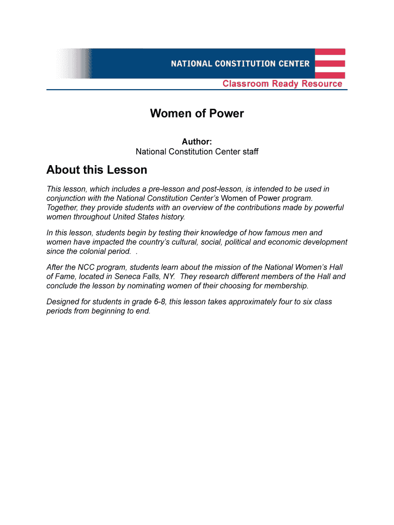 Fillable Online Women of Power Lesson Plan Fax Email Print - pdfFiller