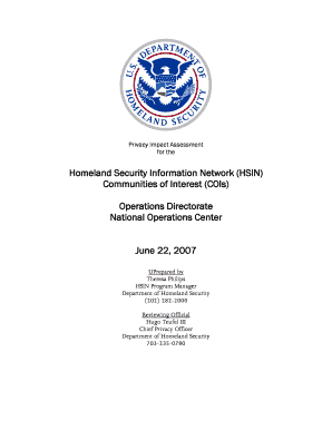 Fillable Online dhs hsin privacy impact assessment form Fax Email Print ...