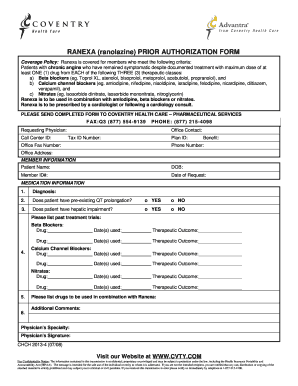 Fillable Online () PRIOR AUTHORIZATION FORM - Coventry ... Fax Email ...