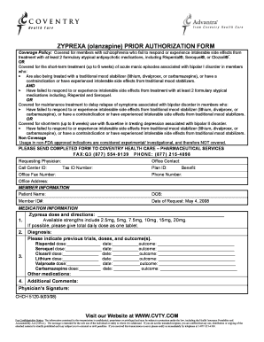 Fillable Online () PRIOR AUTHORIZATION FORM - Coventry ... Fax Email Print - pdfFiller