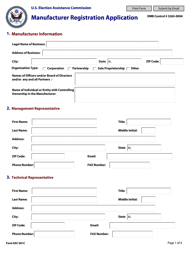 Fillable Online U.S. EAC Manufacturer Registration Application Fax Email Print - pdfFiller