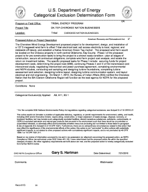 Fillable Online www1 eere energy DOE Categorical Exclusion ...