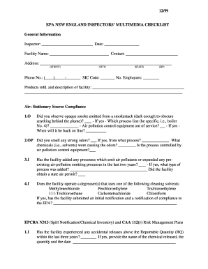 Fillable Online EPA New England Inspectors’ Multimedia Checklist Fax ...