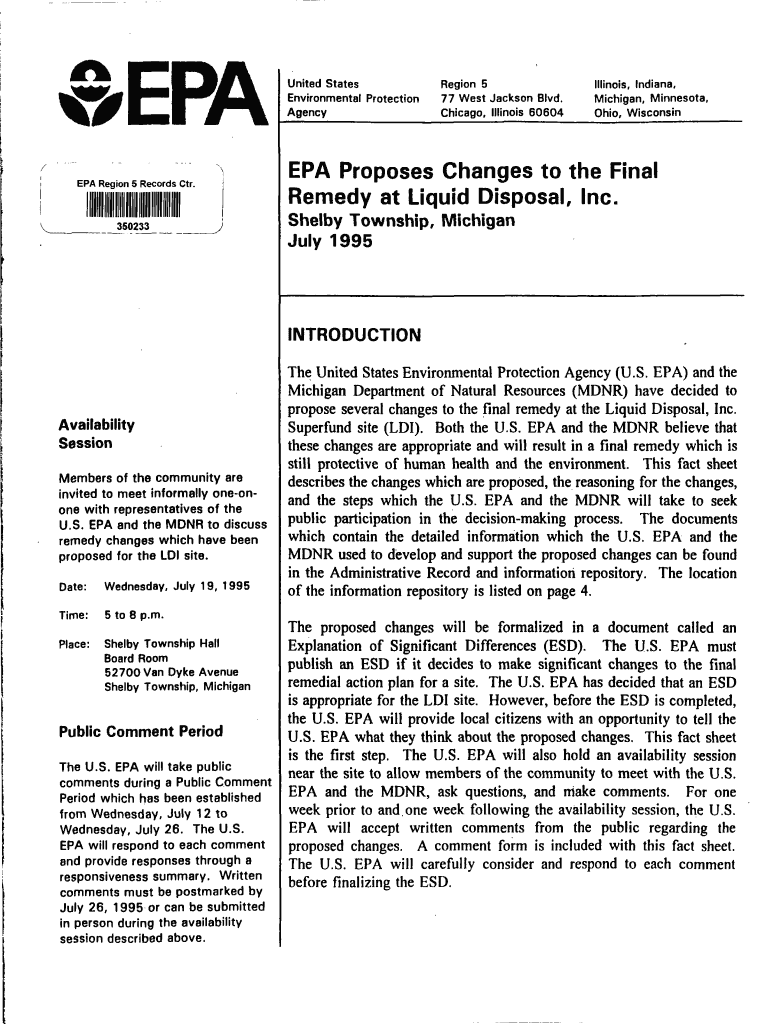 Fillable Online EPA Proposed Changes to Liquid Disposal Remedial Action ...