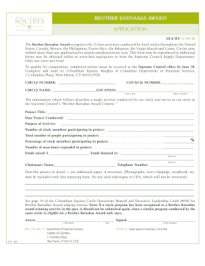 Fillable Online Brother Barnabas Award Application Fax Email Print - pdfFiller