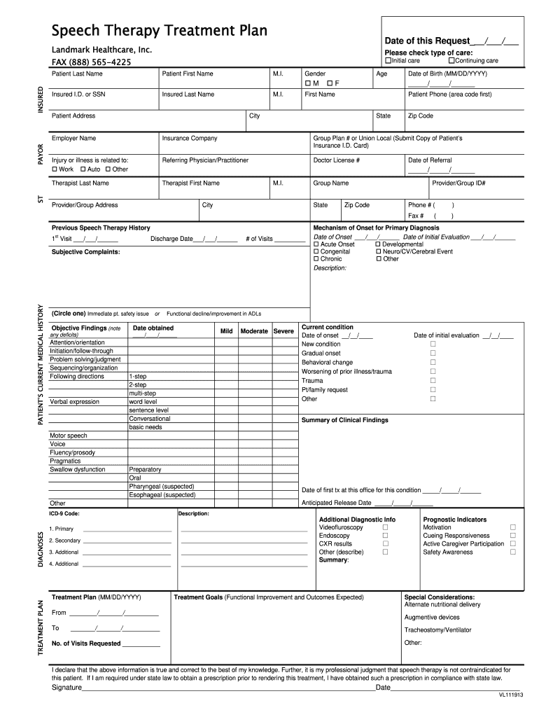 Speech Therapy Treatment Plan Template Fill Online Printable 