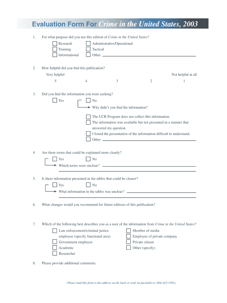 Fillable Online Evaluation Form for Crime in the United States Fax ...