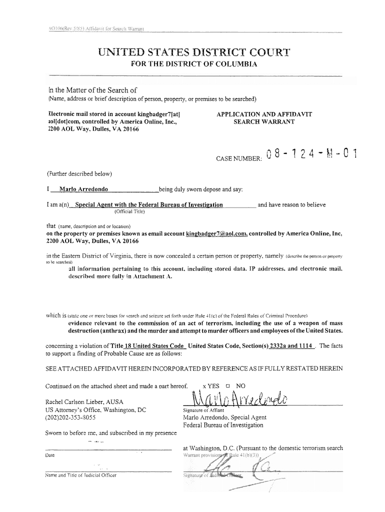 Fillable Online Application and Affidavit for Search Warrant Fax Email ...