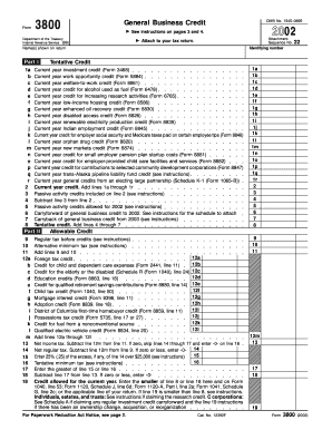 Fillable Online irs 2002 Form 3800. General Business Credit - irs Fax ...