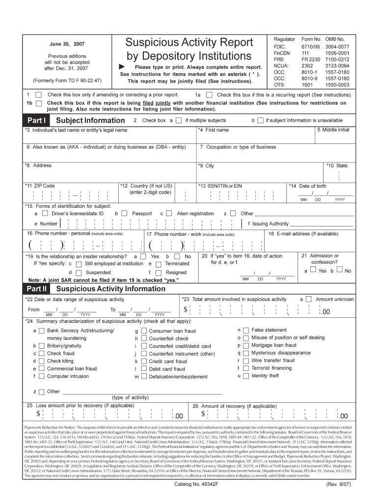Fillable Online Revised Suspicious Activity Report by Depository ...