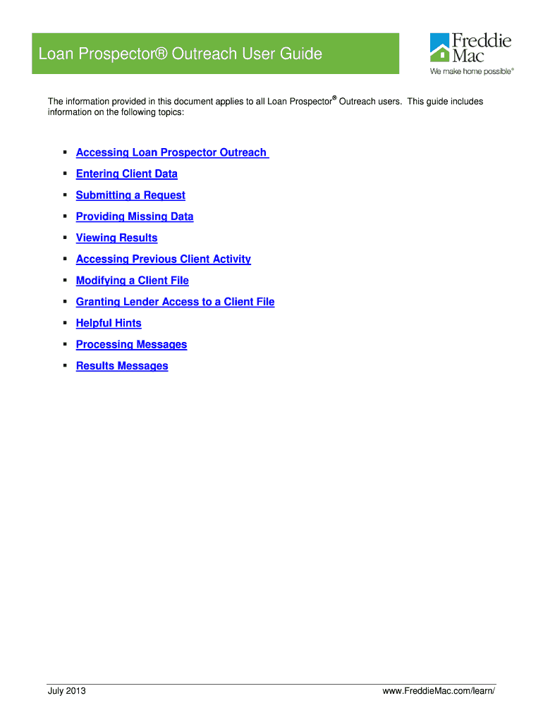 Fillable Online Loan Prospector Outreach User Guide Fax Email Print - pdfFiller