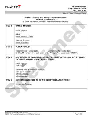 Fillable Online Kidnap and Ransom Insurance Policy Declaration Fax ...