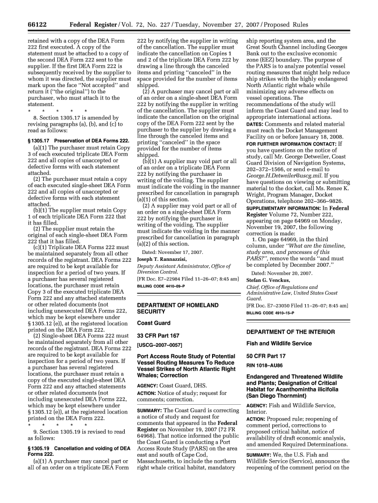 Fillable Online fws DEA Form 222 - DEA Diversion - Department of ...