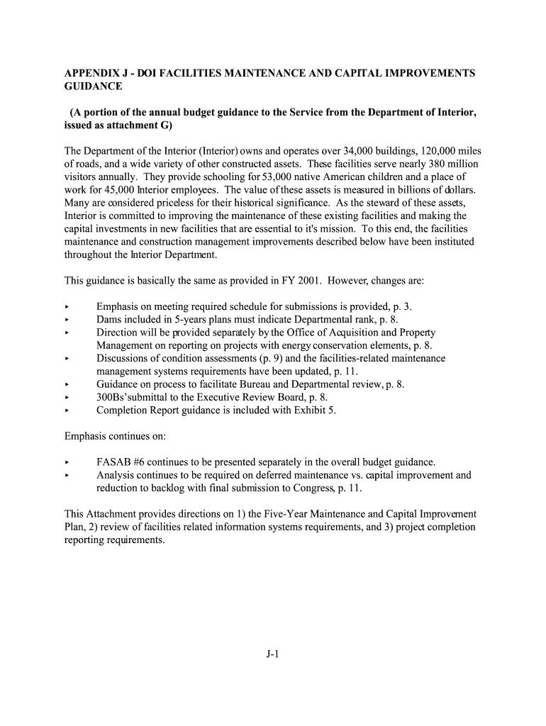 Fillable Online DOI Facilities Maintenance and Capital Improvements ...