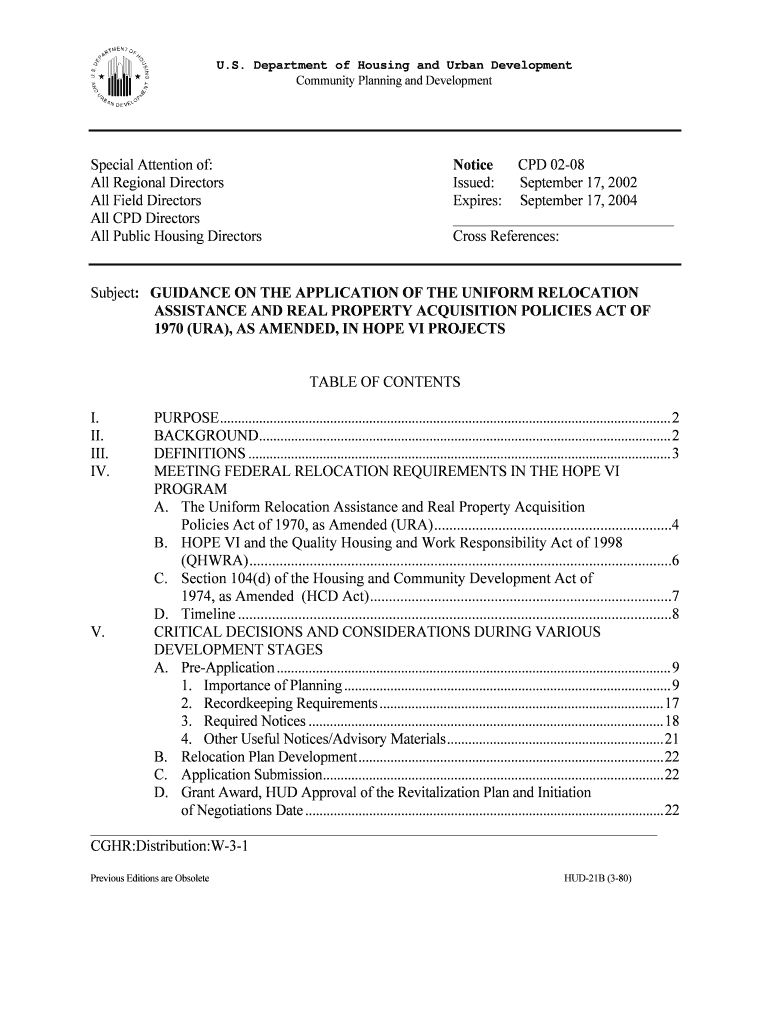 Fillable Online Guidance on URA Application in HOPE VI Projects Fax ...