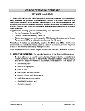 Fillable Online ice ICE/DRO Detention Standard Detainee Handbook - ice ...