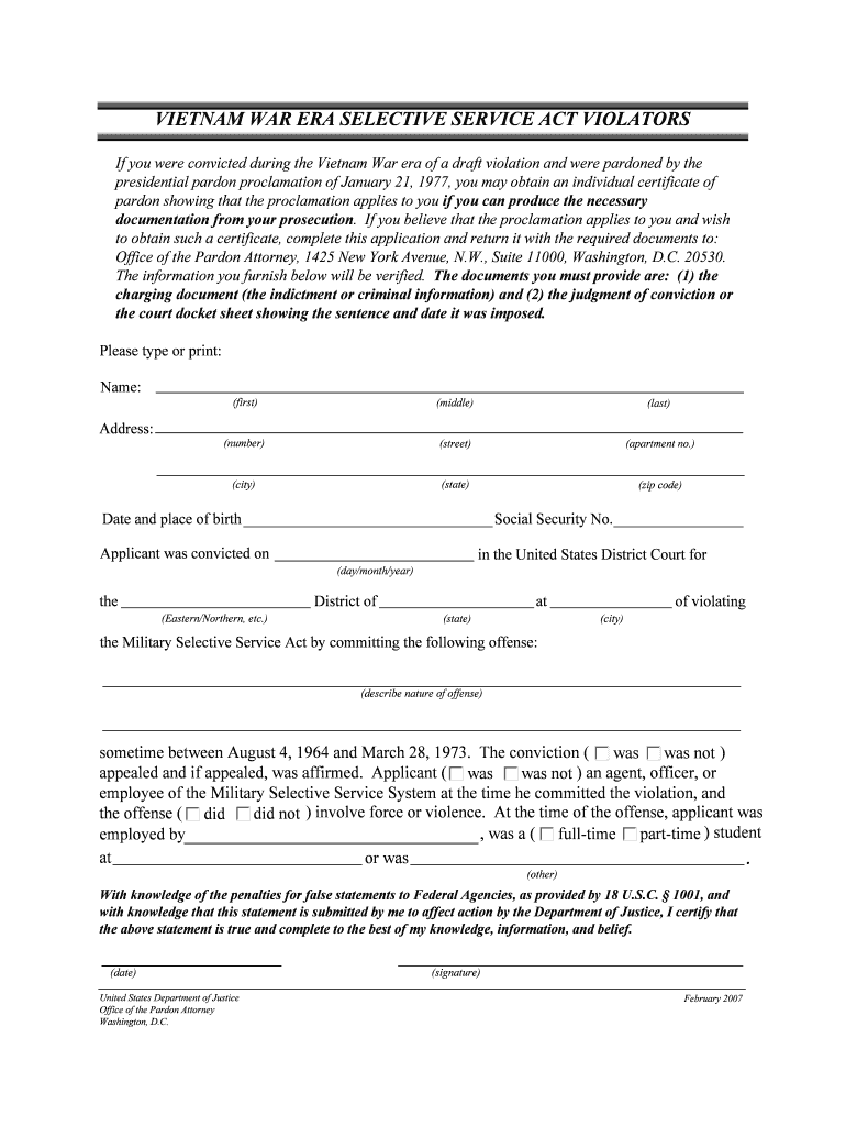 Vietnam War Era Pardon Application - Department of Justice - justice ...