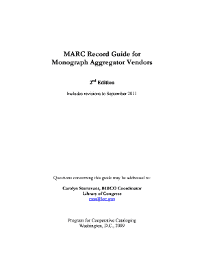 Fillable Online MARC Record Guide for Monograph Aggregator Vendors, 2nd ...