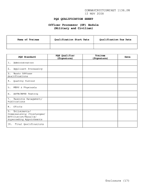 Fillable Online PQS Qualification Sheet Officer Processor (OP) Module ...