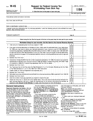 Fillable Online irs 1996 Form W-4S. Request for Federal Income Tax ...