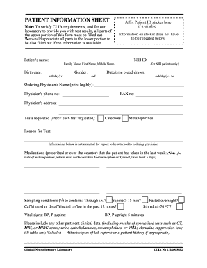 Fillable Online Patient Information Form. Patient Information Form Fax ...