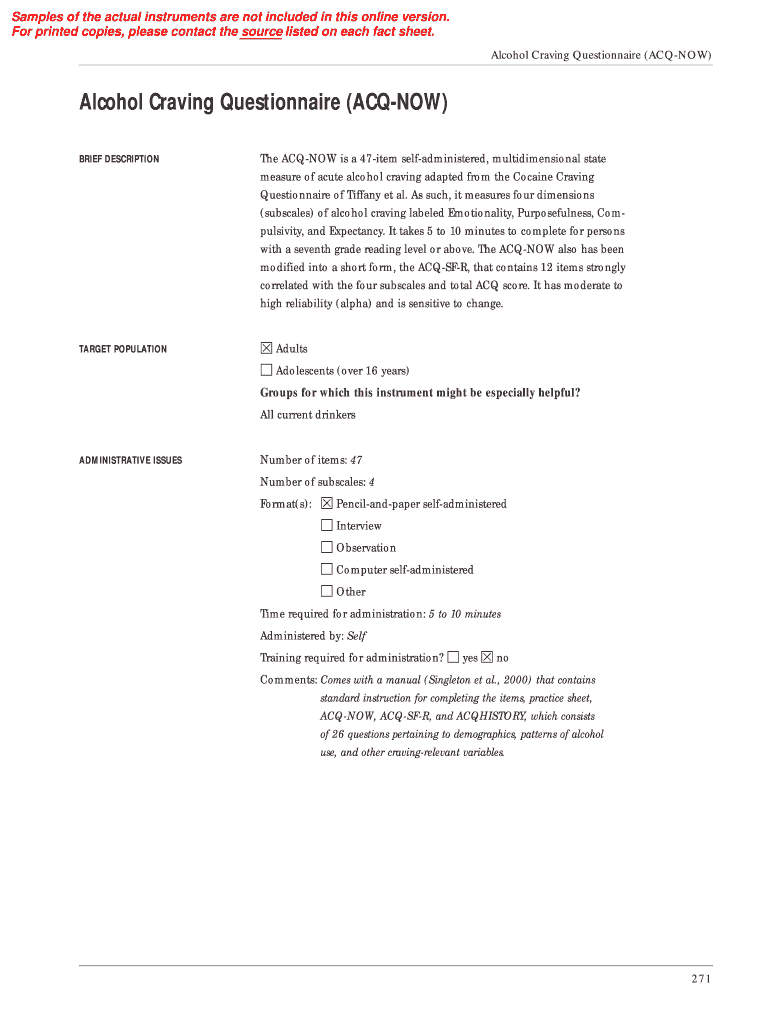 Fillable Online Alcohol Craving Questionnaire (ACQ-NOW) Fax Email Print ...