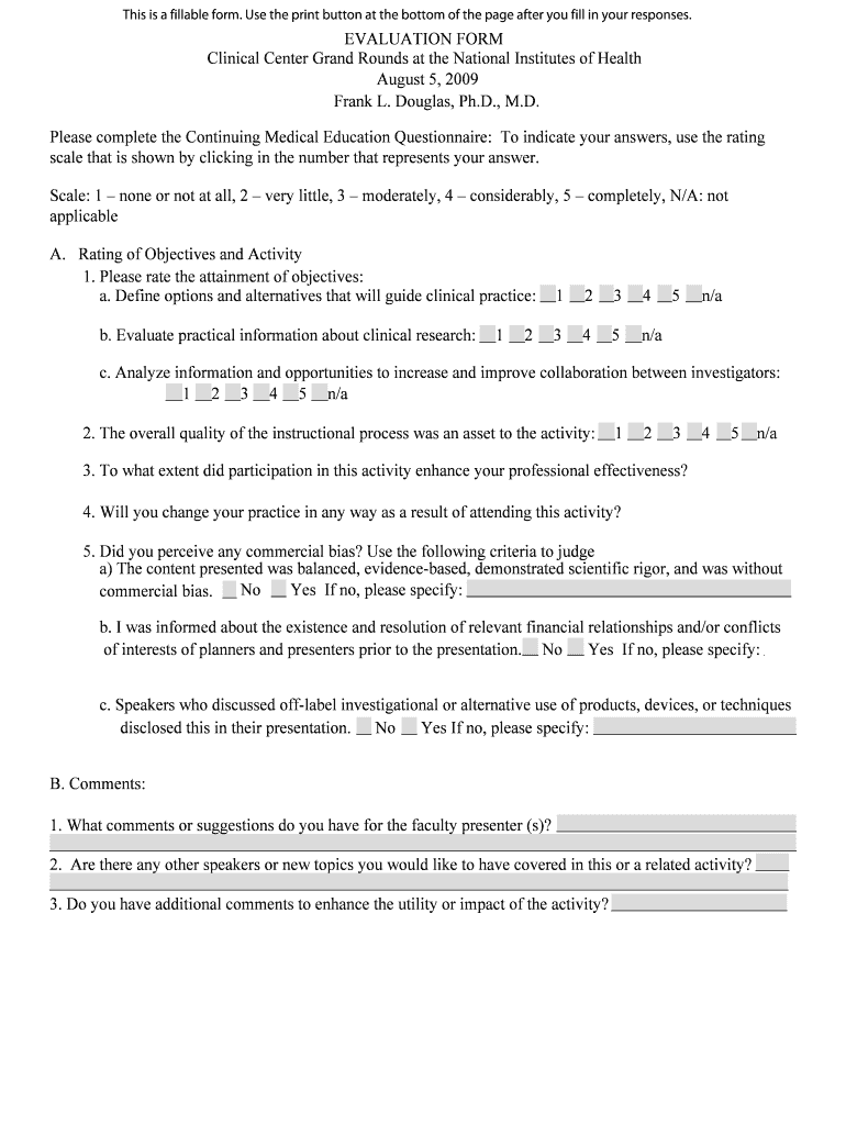 Fillable Online Clinical Center Grand Rounds Evaluation Form Fax Email Print - pdfFiller