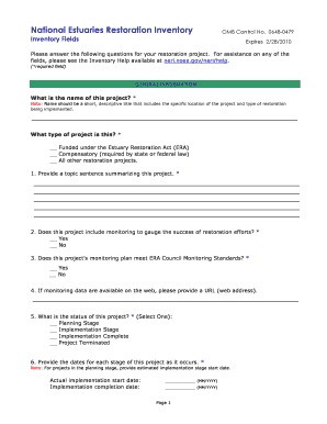 Fillable Online Estuary Habitat Restoration Project Inventory Fax Email ...