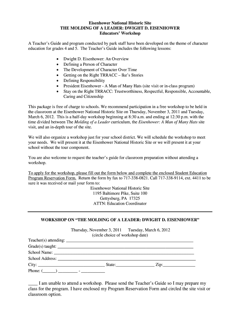 Fillable Online The Molding of a Leader: Dwight D. Eisenhower Educators’ Workshop Fax Email ...