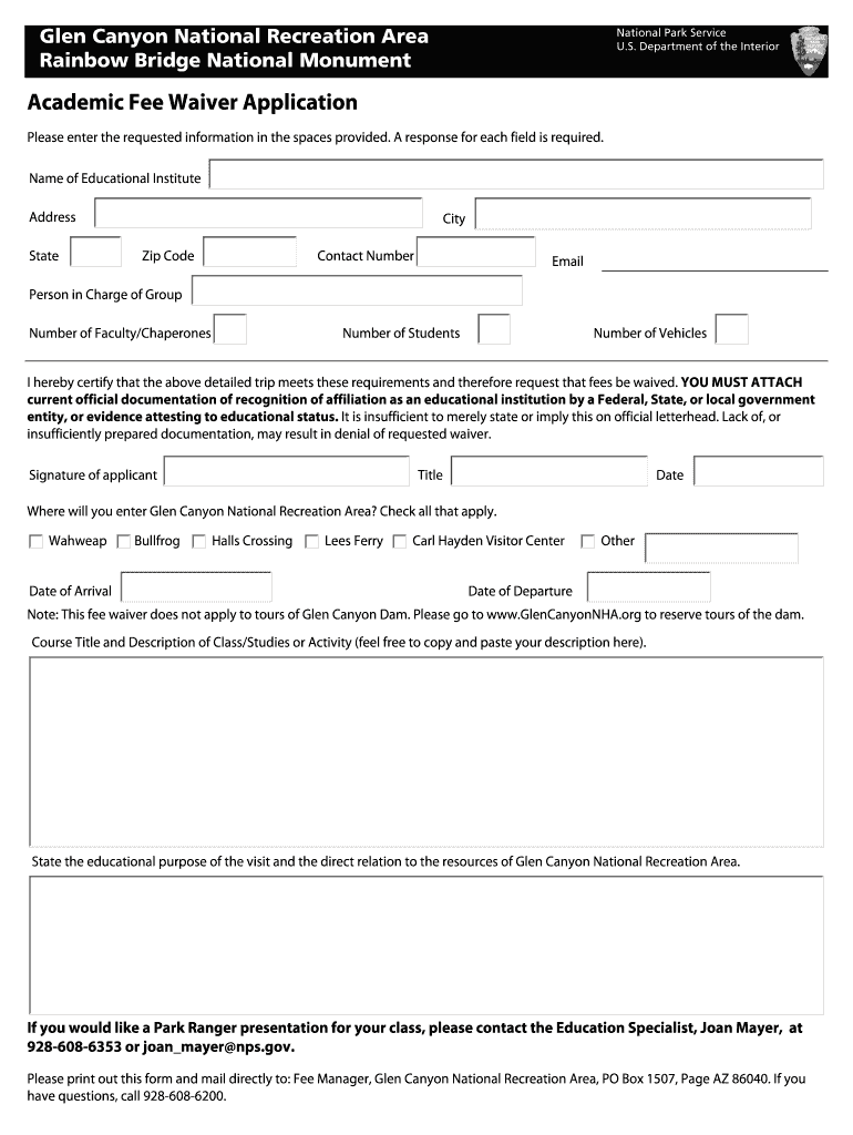 Fillable Online Academic Fee Waiver Application for Educational Visits ...
