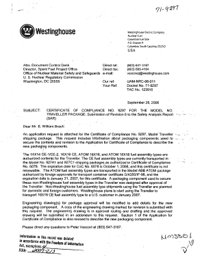 Fillable Online pbadupws nrc Certificate of Compliance No. 9297 for the ...