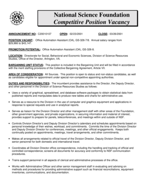 Fillable Online nsf Office automation assistant (oa), gs-326-7/8, sbe - National Science ...