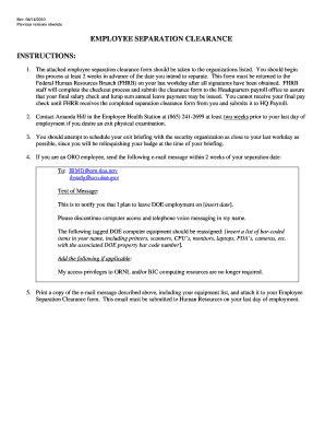 Fillable Online Employee Separation Clearance Form Fax Email Print ...