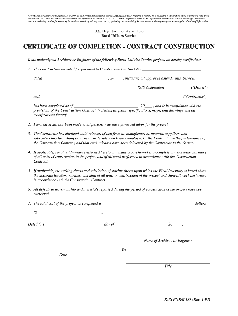 Certificate Of Construction Completion Fill Out Sign Online DocHub