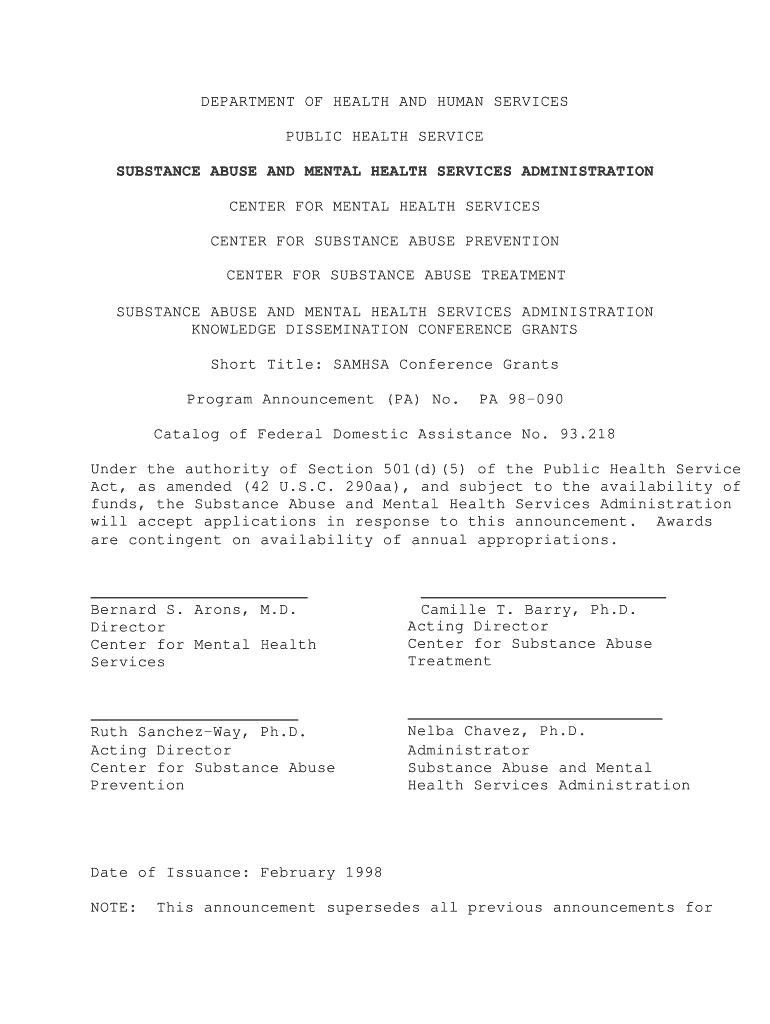 Fillable Online SAMHSA Conference Grants Fax Email Print - pdfFiller