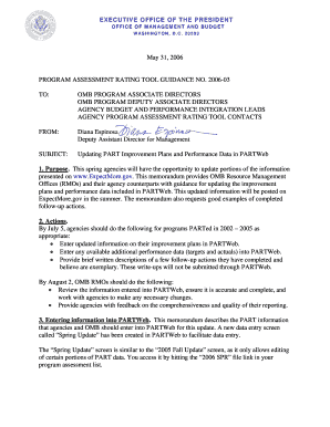 Fillable Online OMB PART Guidance for Updating Improvement Plans and ...