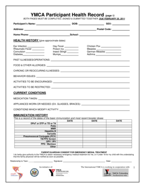 Fillable Online photos state YMCA Participant Examination Form - photos ...