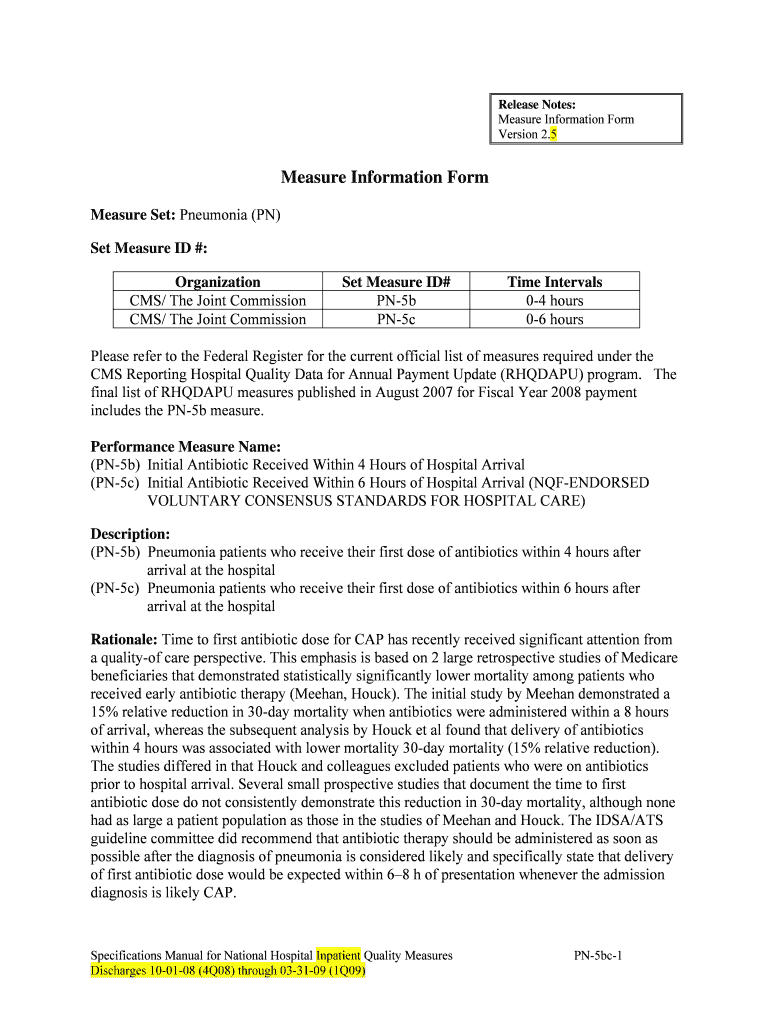 Fillable Online Measure Information Form for Pneumonia Fax Email Print - pdfFiller