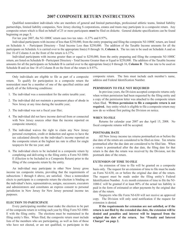Fillable Online 2007 Composite Return Instructions for Nonresident ...