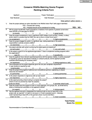 Fillable Online state nj Conserve Wildlife Matching Grants Program Ranking Criteria Form - state ...