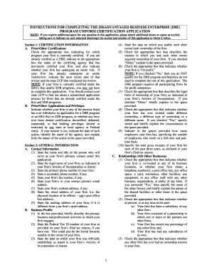 Fillable Online INSTRUCTIONS FOR COMPLETING THE DISADVANTAGED BUSINESS ...